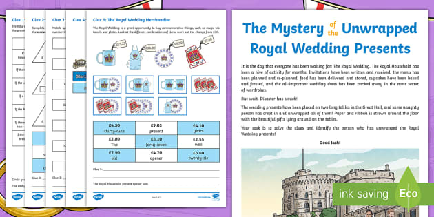 LKS2 The Mystery of the Unwrapped Royal Wedding Presents Maths Mystery Game