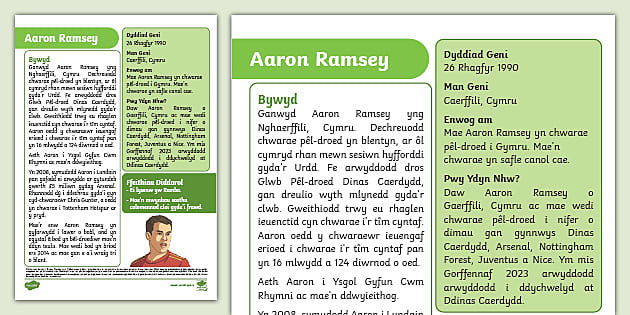 Ffeil Ffeithiau Aaron Ramsey (Teacher-Made) - Twinkl