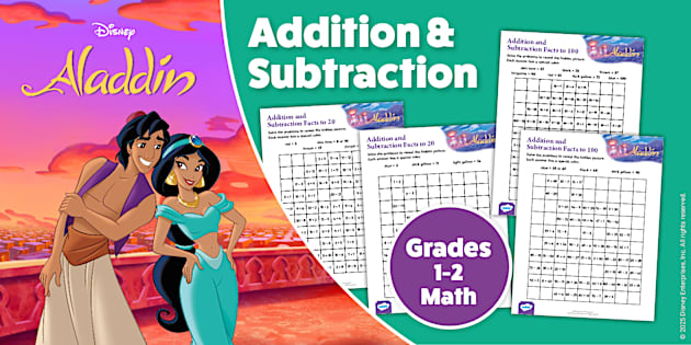 Aladdin: Addition and Subtraction to 100 Math Mosaic