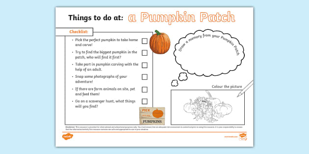 Things to Do at a Pumpkin Patch Checklist Activity - Twinkl
