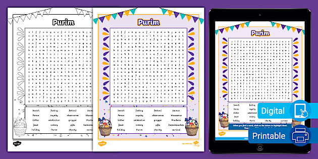 Purim Word Search for 6th-8th Grade (teacher made) - Twinkl