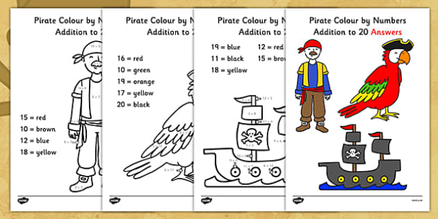 Pirate Addition to 20 Colour by Numbers (teacher made)