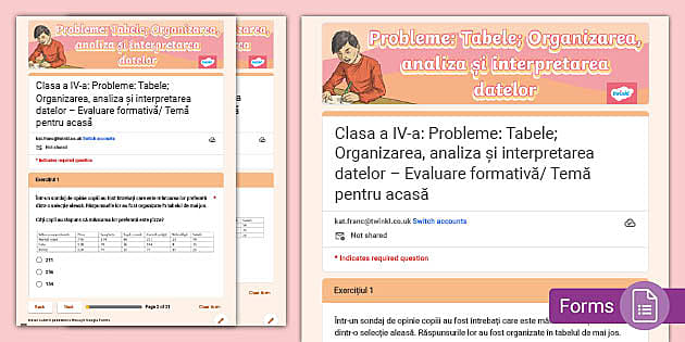 Clasa 4: Probleme. Tabele. Organizarea, analizarea datelor.