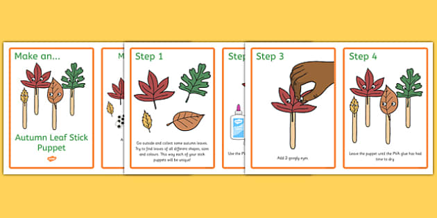 Autumn Leaf Stick Puppets Craft Instructions - paper, cut, make