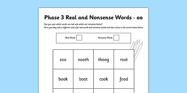 Phase 3 oo Colour by Phoneme Real and Nonsense Words Worksheet / Worksheet