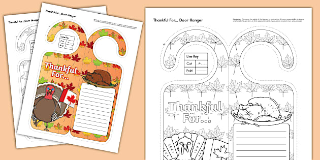 Thankful For... Door Hanger Worksheet