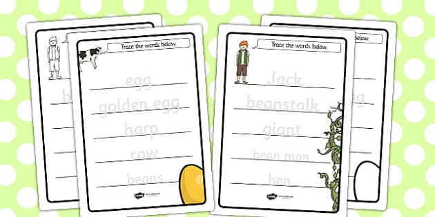 Jack and the Beanstalk Trace the Words Worksheet - trace, words