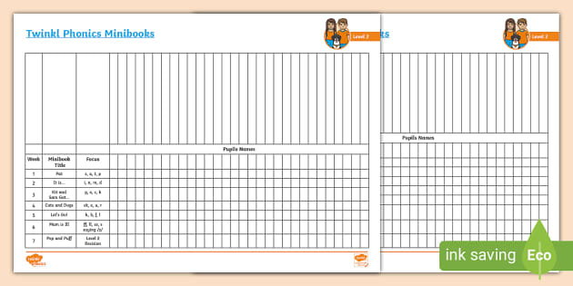 Twinkl Phonics Level 2 Minibook Checklist - Primary - KS1