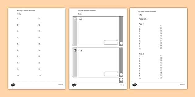 KS1 Editable Maths Arithmetic Assessment - Twinkl