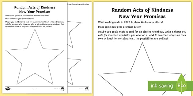 KS1 Random Acts of Kindness New Year Promises Writing Worksheet / Worksheet