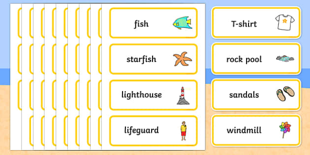 Seaside Word Cards - Seaside Vocabulary (teacher made)