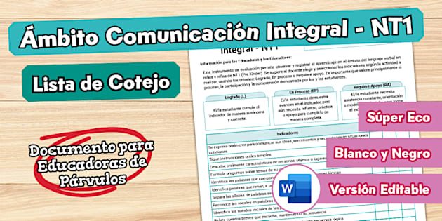 Lista Cotejo | Lenguaje | PreKínder | Comunicación | NT1
