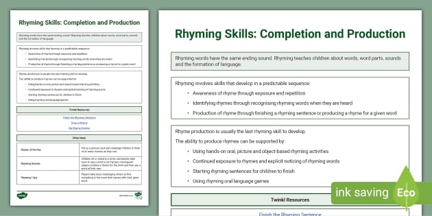 Rhyming Skills: Completion and Production (teacher made)