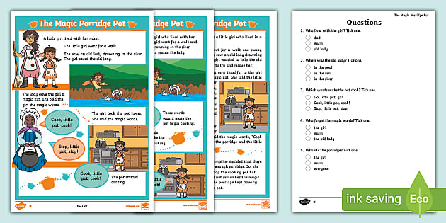 The Magic Porridge Pot Differentiated Reading Comprehension
