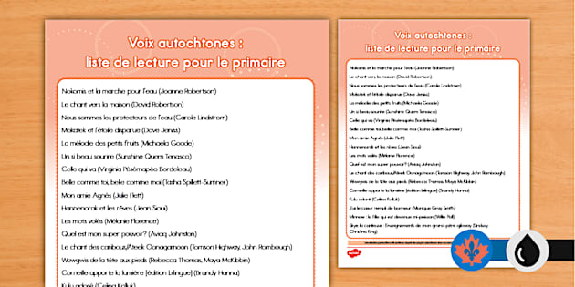 Indigenous Voices: Primary Reading List French - Twinkl