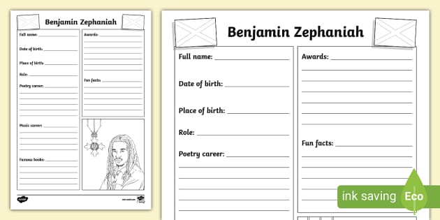 Benjamin Zephaniah Fact File Template (teacher made)