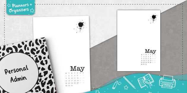 May | Typewriter | Calendar Tabs | Diary Inserts - Twinkl
