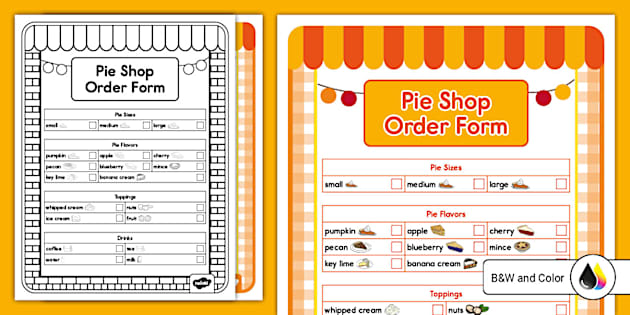 Pie Shop Dramatic Play Order Form (l'enseignant a fait)