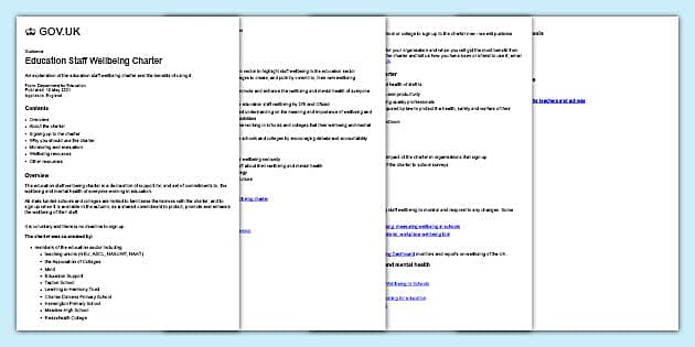 FREE! - Education Staff Wellbeing Charter | SLT Overview | Twinkl