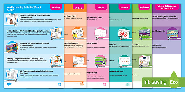 Weekly Learning Activities Pack CfE Week 1 Age 8-9 - Twinkl