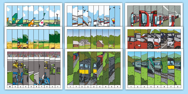 Mijloace de transport: Puzzle matematic 1-10 (Teacher-Made)