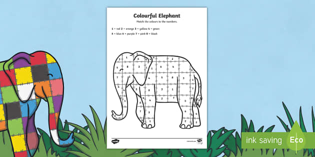 Colour By Number Sheets to Support Teaching on Elmer