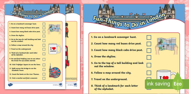 Fun Things to Do in London Checklist (teacher made) - Twinkl