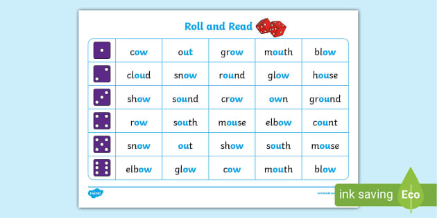 Phase 3 and 5 Roll and Read - 'ow' and 'ou' Words - Twinkl
