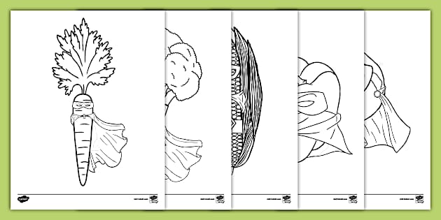 Vegetable Superheroes Coloring Sheets (teacher made)