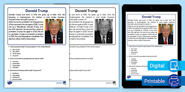 Kindergarten Donald Trump Reading Passage Comprehension