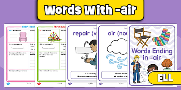 Words Ending in -Air Worksheets for ELL
