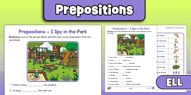 Prepositions | I Spy in the Park Worksheet for ELL