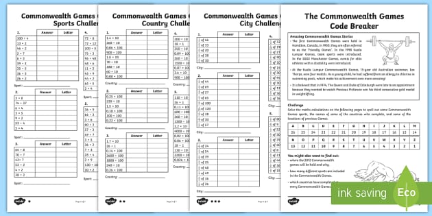 UKS2 The Commonwealth Games Code Breaker Differentiated Worksheets