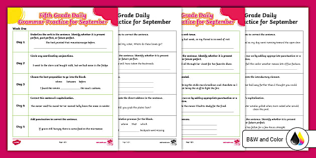 Fifth Grade Daily Grammar Practice for September - Twinkl