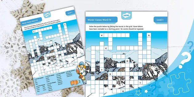 Winter Games Word Fit Puzzle - All Levels (teacher made)