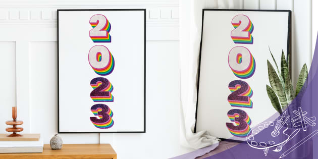 Neon Rainbow Glitter Typography 2022 New Year Poster