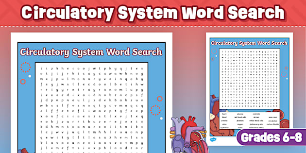 Circulatory System Life Science Word Search 6th-8th Grade