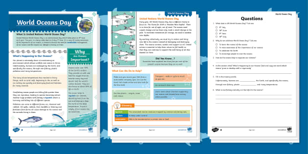 UKS2 World Oceans Day Differentiated Reading Comprehension Activity