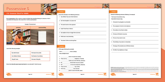 ESL Possessive 'S' Activity Sheet [Adults, A1] - Twinkl