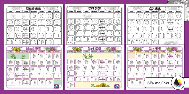 2023 Spring Moon Phases Calendars (teacher made) - Twinkl