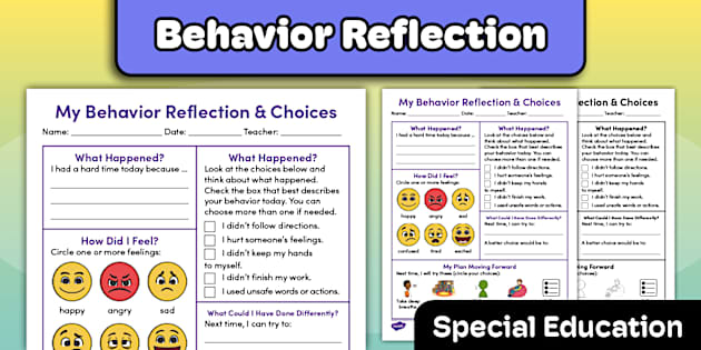 Behavior Reflection Worksheet for Special Education