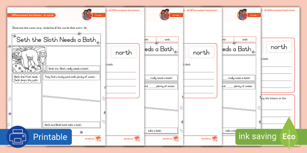 Grade 2 Phonics: -th Differentiated Worksheets - Twinkl