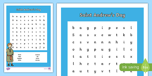 Saint Andrew's Day Word Search Activity-Scottish