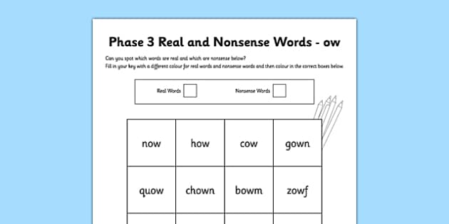 Phase 3 ow Colour by Phoneme Real and Nonsense Words Worksheet / Worksheet
