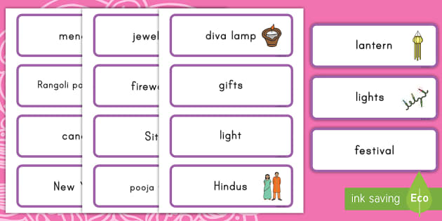 Diwali Topic Word Cards (teacher made)