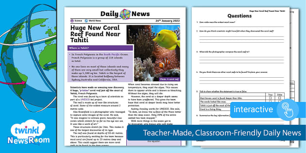News for Kids: New Coral Reef Found Near Tahiti (ages 9-11)