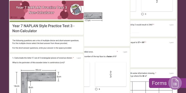 NAPLAN Practice Test Year 7 Numeracy Non-Calculator - Twinkl
