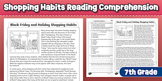 Seventh Grade Black Friday and Holiday Shopping Habits Reading ...