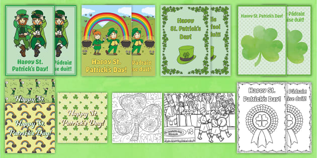 * NEW * St. Patrick's Day Greeting Cards and Colouring Cards Pack
