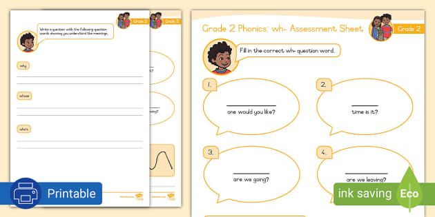 Grade 2 Phonics: wh- Assessment Sheet - Twinkl